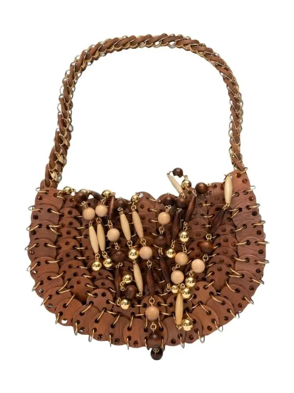 Rabanne Wooden Handbag With Beaded Embellishments - Brown