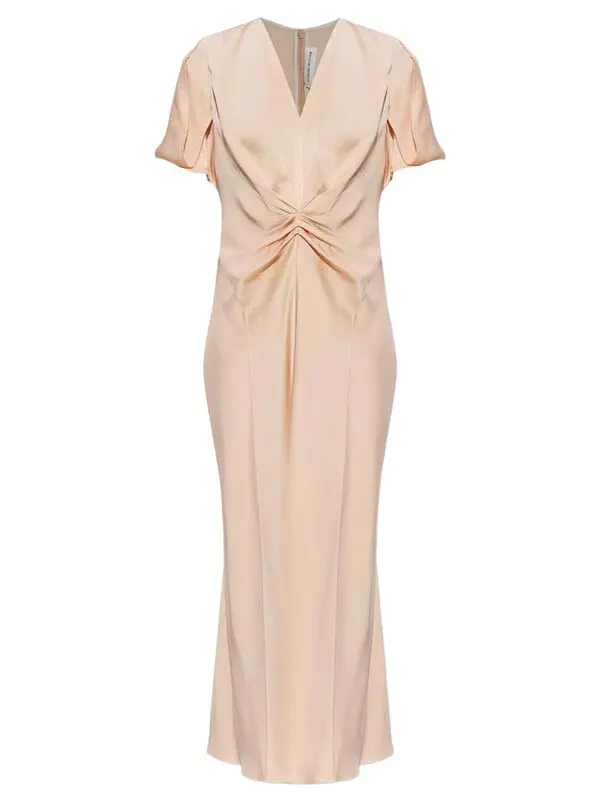 Victoria Beckham Gathered V-neck Midi Dress - Pink