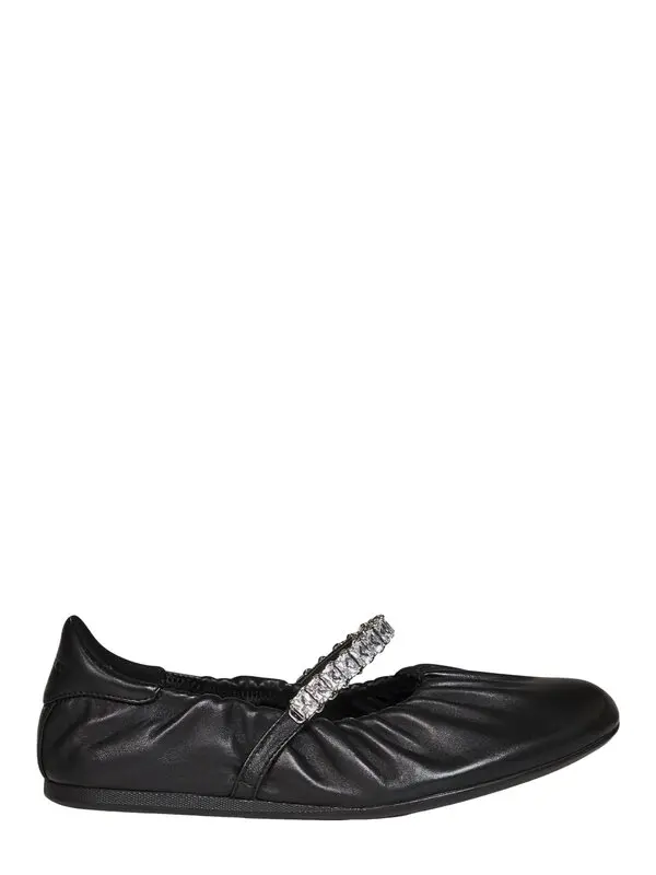 JIMMY CHOO Pleated Ballerina Flats With Embellished Strap - Black
