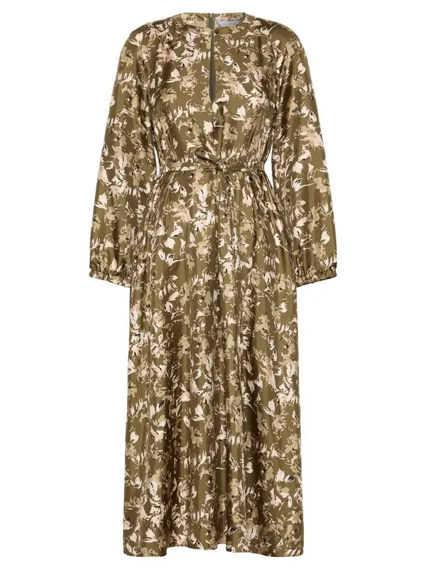 Max Mara Printed Silk Twill Maxi Dress - Khaki
