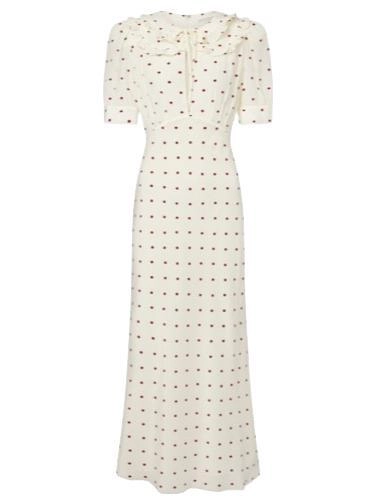 Alessandra Rich Ruffled Polka Dot Silk Midi Dress - White