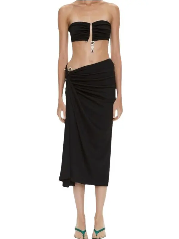 Christopher Esber Crystal-clasp Cascade Midi Skirt - Black