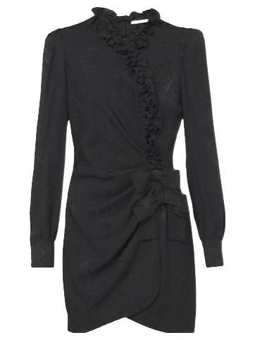 Alessandra Rich Ruffled Silk Ripple Mini Dress - Black