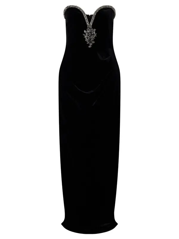 SELF-PORTRAIT Embellished Velvet Maxi Dress - Black