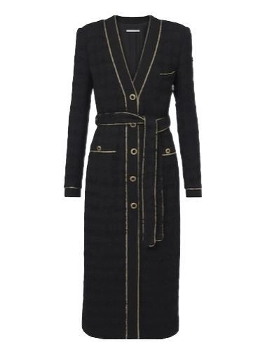Alessandra Rich Belted Cotton-blend Bouclé Tweed Coat - Black