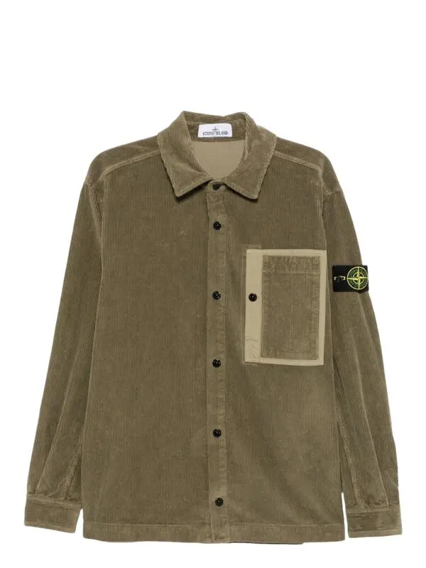 Stone Island Logo Patch Long Sleeved Shirt - Olive Green