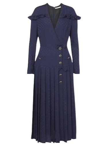 Alessandra Rich Pleated Silk Jacquard Midi Dress With Star Motifs - Blue