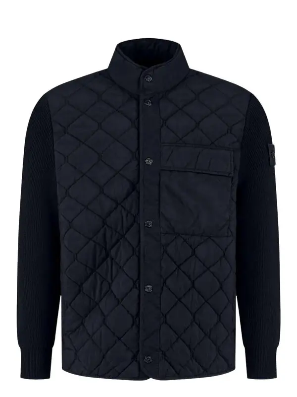 Stone Island Quilted Jacket With Logo Patch - Blue