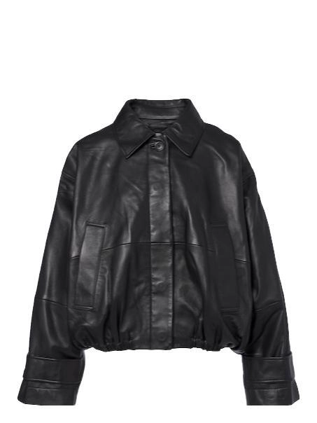 RÓHE Cropped Leather Blouson Jacket - Black