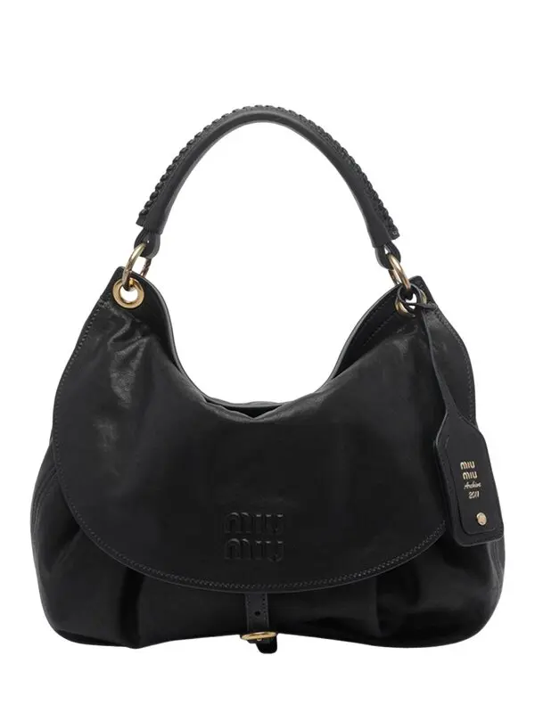 Miu Miu Flap Handbag With Top Handle And Brand Logo - Black