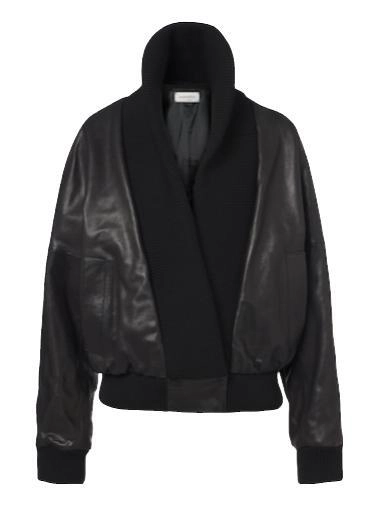 Magda Butrym Leather Bomber Jacket With Ribbed Trim - Black