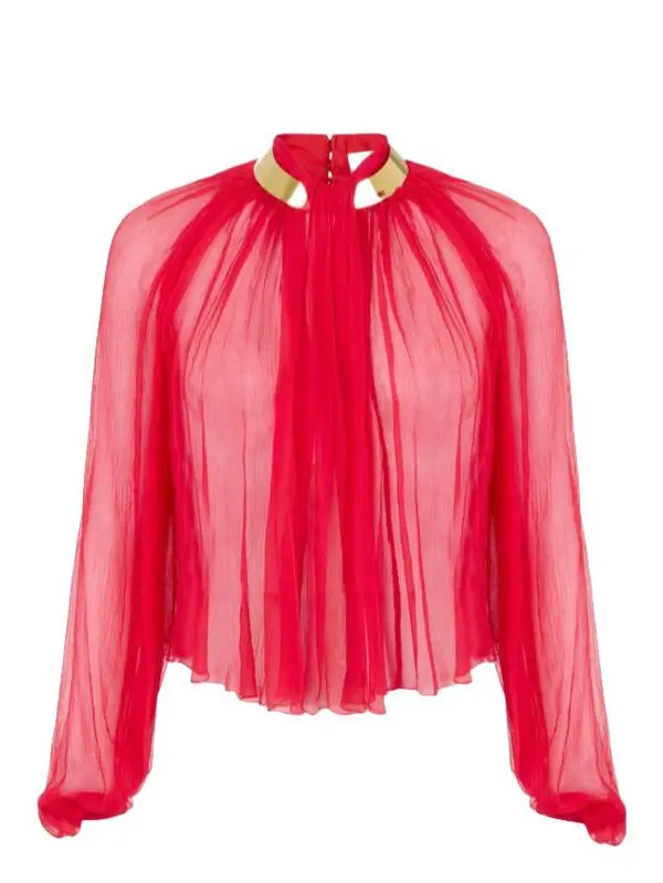 Elisabetta Franchi Crepon Blouse With Jewel Collar - Enthusiastic Red