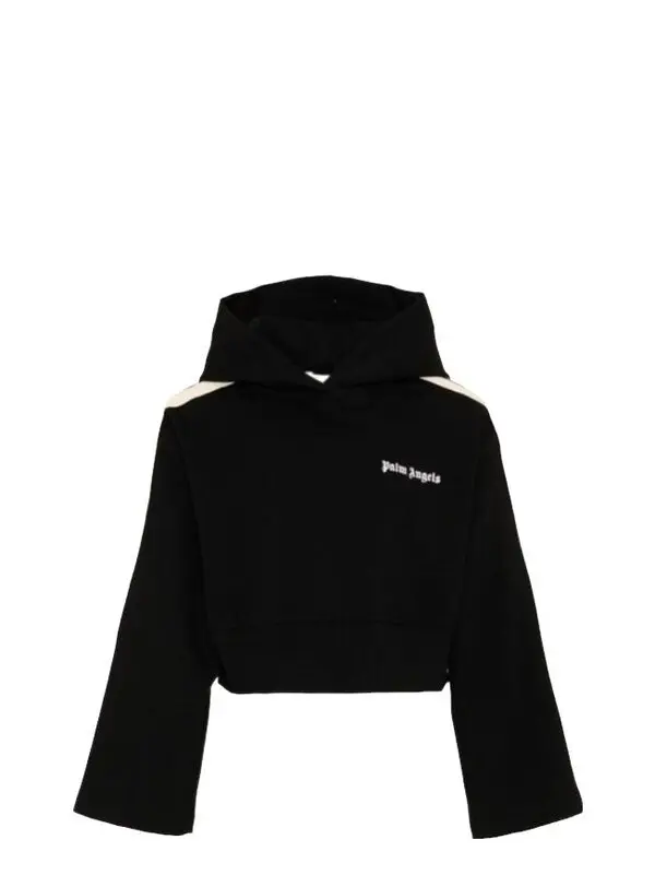 Palm Angels Long Sleeve Cropped Hoodie - Black