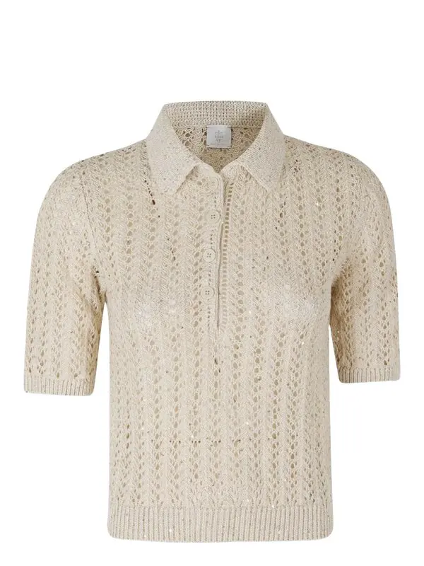 Eleventy Open-knit Short-sleeved Polo Top - Ivory White