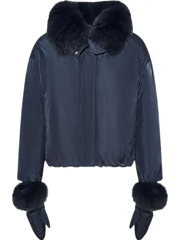 YVES SALOMON Detachable Collar Down Jacket With Fox Fur Trim - Navy
