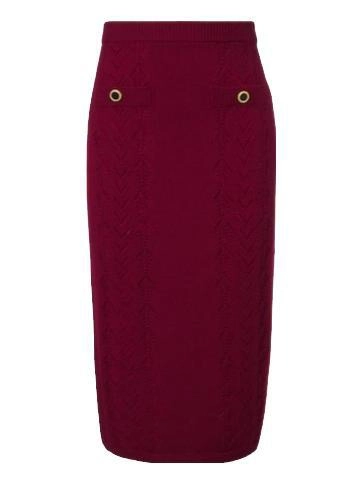 Alessandra Rich Knitted Pointelle Virgin Wool Midi Skirt - Wine Red