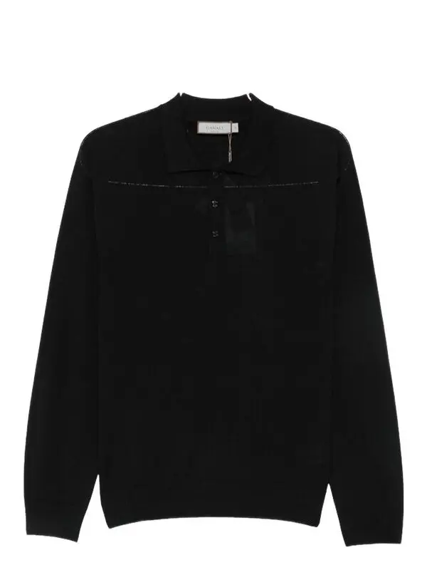 Canali Long Sleeve Polo Sweater - Black