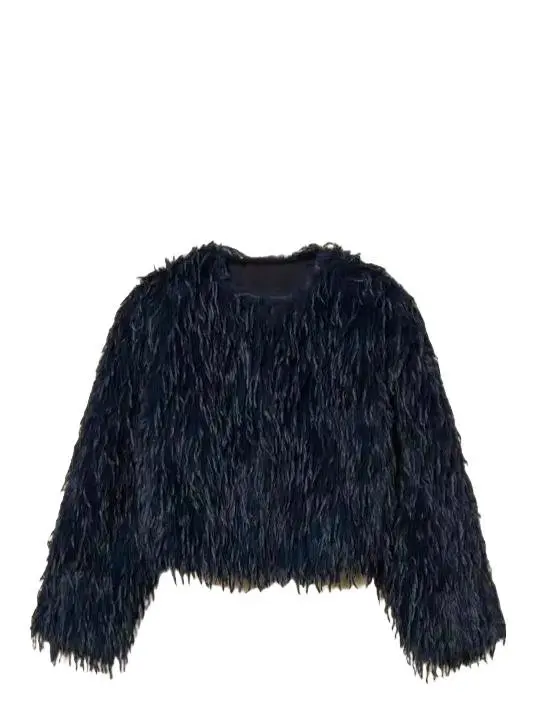 TWINSET Cropped Faux Fur Jacket - Blue Paint