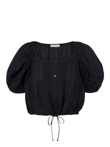 Ulla Johnson Clara Embroidered Cotton Crop Top - Black