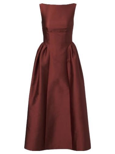 Roland Mouret Strapless Pleated Taffeta Midi Dress - Brown