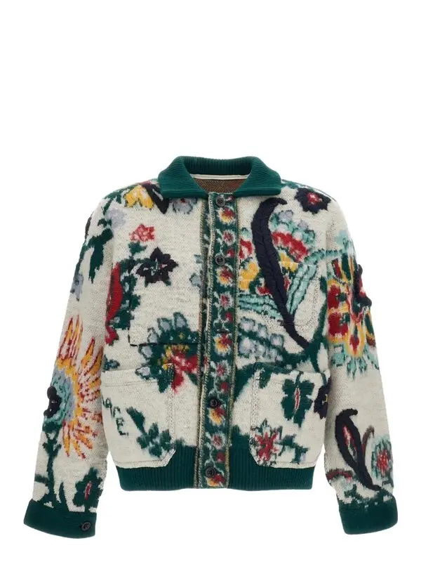 Sacai Floral-patterned Collared Sweater - Multi-color