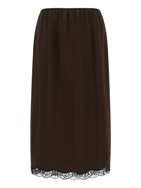 TWINSET Satin Froissé And Lace Skirt - Dark Brown