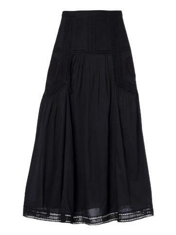 Ulla Johnson Alice Embroidered Tiered Cotton Midi Skirt - Black