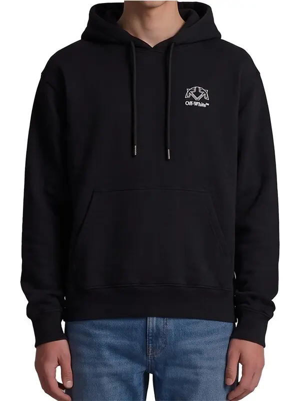 Off-White Long Sleeve Hooded Sweatshirt With Logo Print - Black