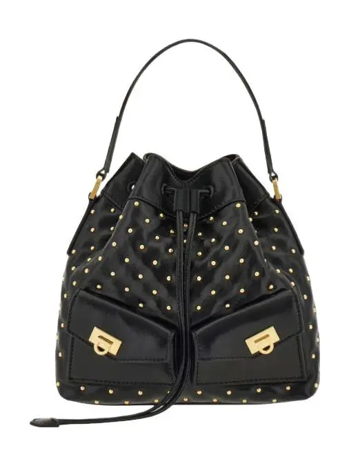 FERRAGAMO Studded Multipocket Bucket Bag - Black