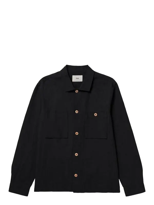 Folk Patch Linen And Cotton-blend Overshirt - Blue