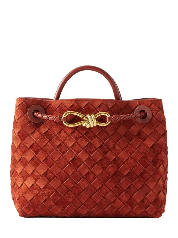 Bottega Veneta Small Andiamo Intrecciato Suede Shoulder Bag - Red