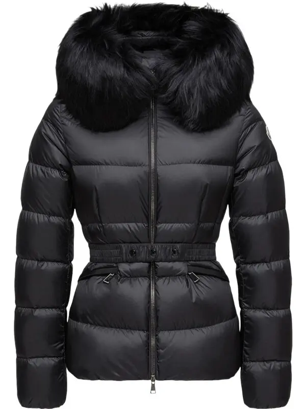 Moncler Boed Short Down Jacket With Fur-trimmed Hood - Black