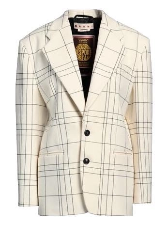 Marni Virgin Wool Flannel Blazer With Tartan Pattern - White