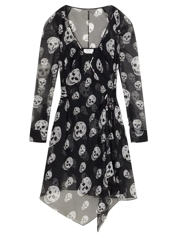 Alexander McQueen Printed Silk Georgette Mini Dress - Black