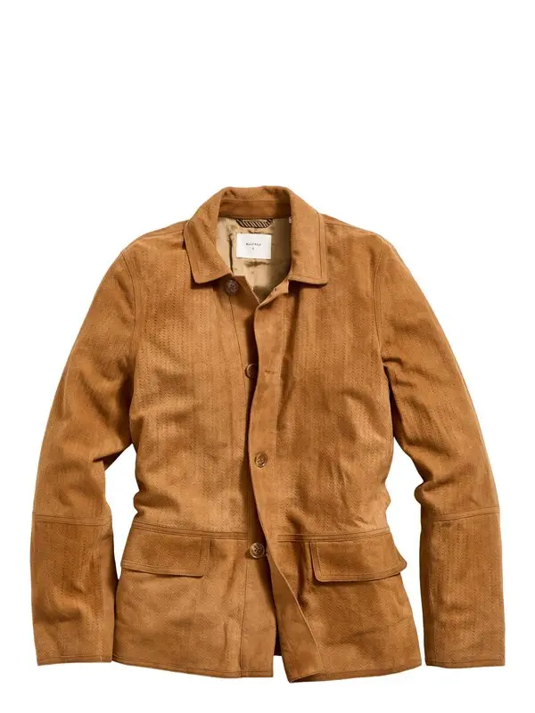 Billy Reid Perforated Suede Collared Jacket - Tan