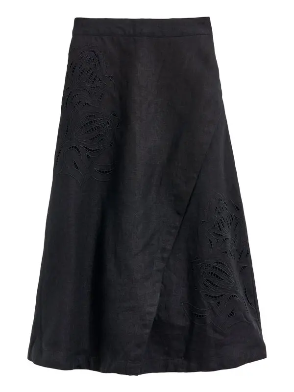 Billy Reid Linen Protea Eyelet Midi Skirt - Black