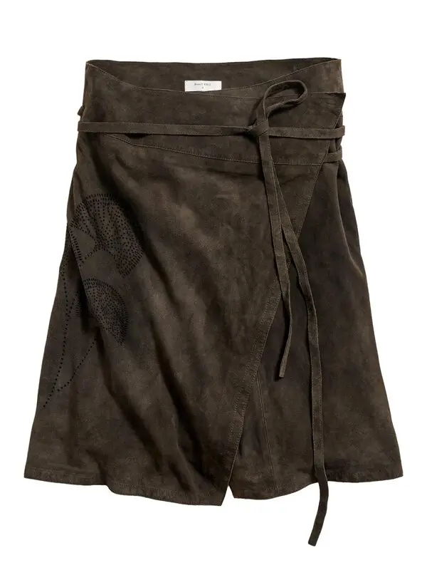 Billy Reid Perforated Suede Wrap Skirt - Evergreen