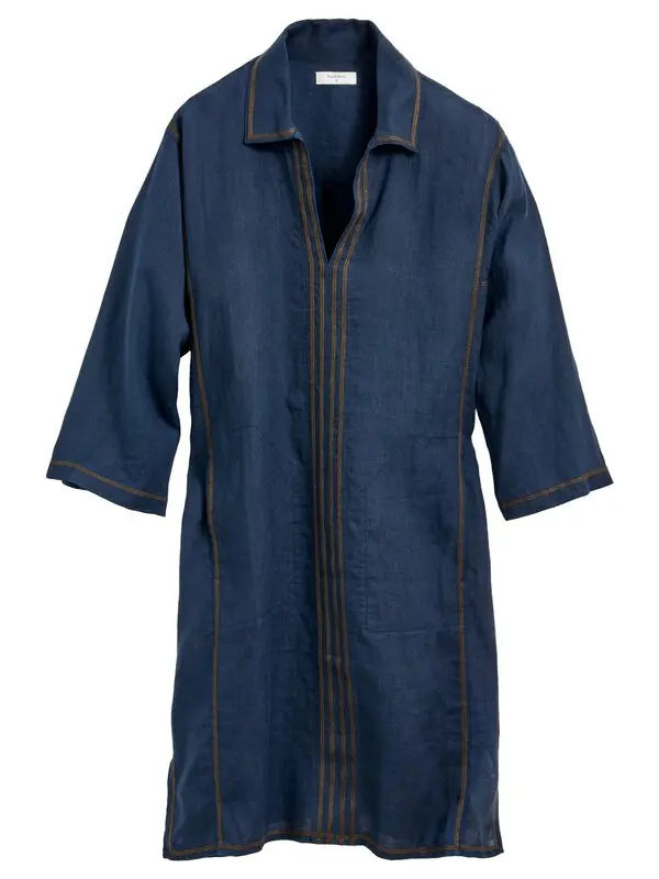 Billy Reid Linen Chainstitch Tunic Dress - Navy