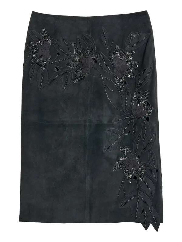 Billy Reid Suede Pencil Skirt With Beading And Sequins - Black