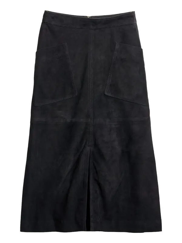 Billy Reid A-line Suede Midi Skirt - Black
