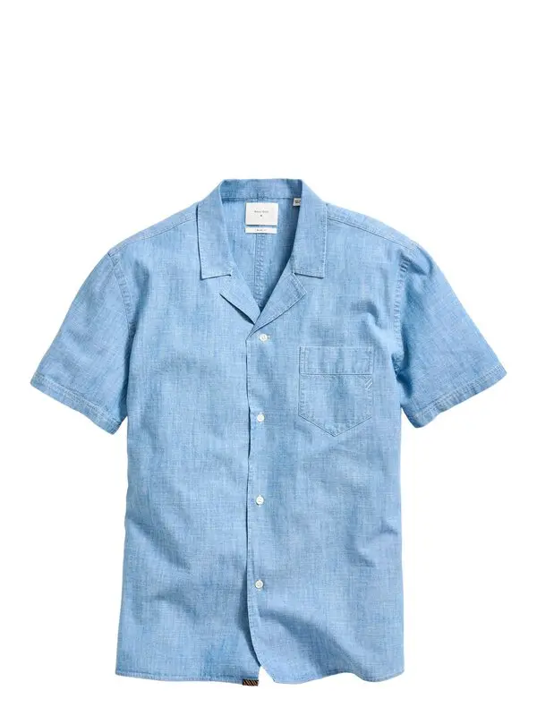 Billy Reid Short Sleeve Chambray Camp Shirt - Light Chambray