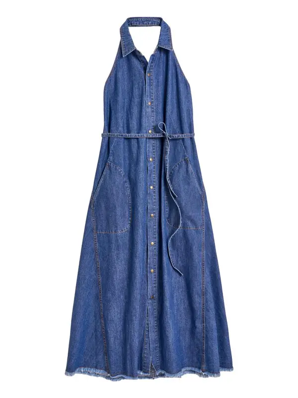 Billy Reid Denim Halterneck Shirt Dress - Blue