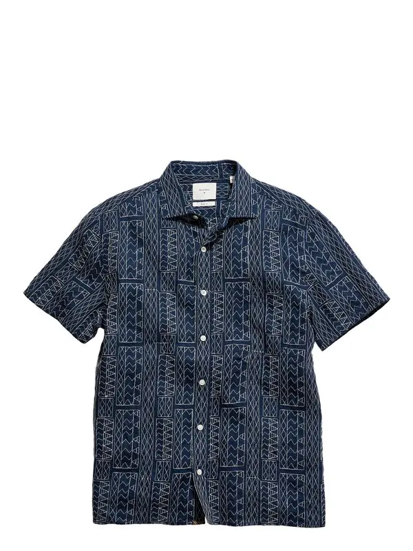 Billy Reid Short Sleeve Geo Stitch Embroidered Treme Shirt - Blue