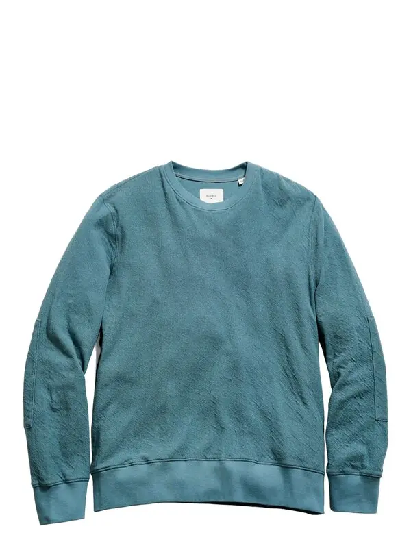 Billy Reid Crinkle Knit Crew With Self-fabric Elbow Patches - Blue