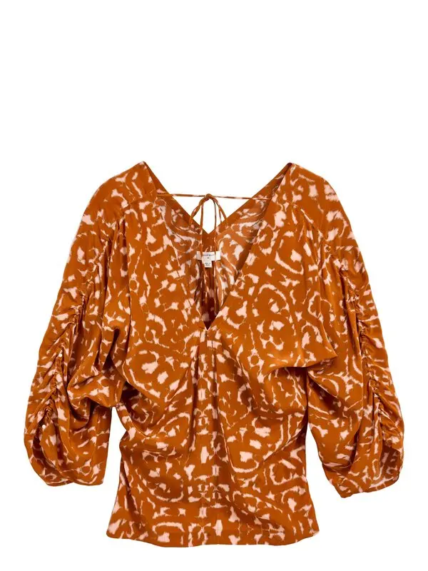 Billy Reid Moroccan Screen Silk Ruched Blouse - Terra