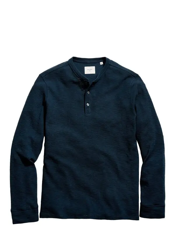 Billy Reid Slub Tuck Henley With Trochus Buttons - Blue
