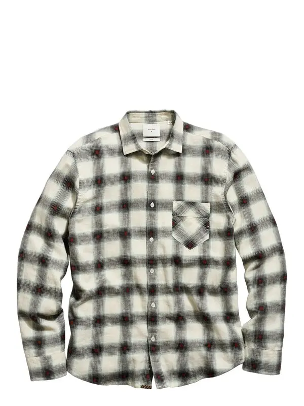 Billy Reid Hemp Cotton Dobby Plaid John T Shirt - Peat Multi