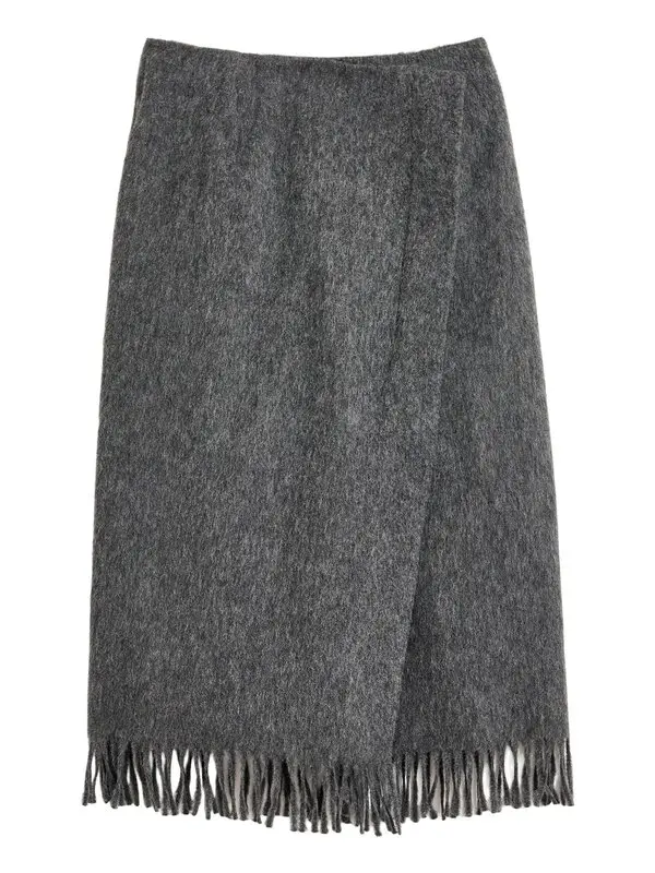 Billy Reid Blanket Wrap Midi Skirt With Fringe Hem - Grey
