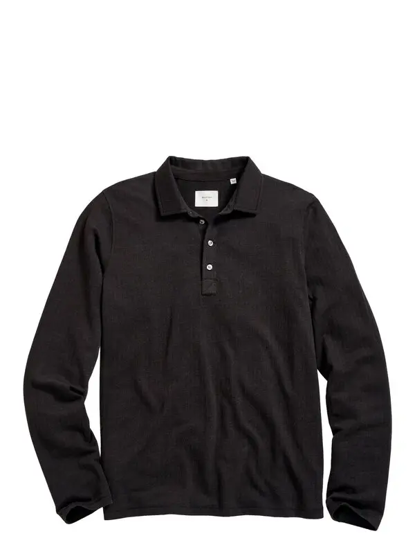 Billy Reid Long Sleeve Herringbone Polo - Black