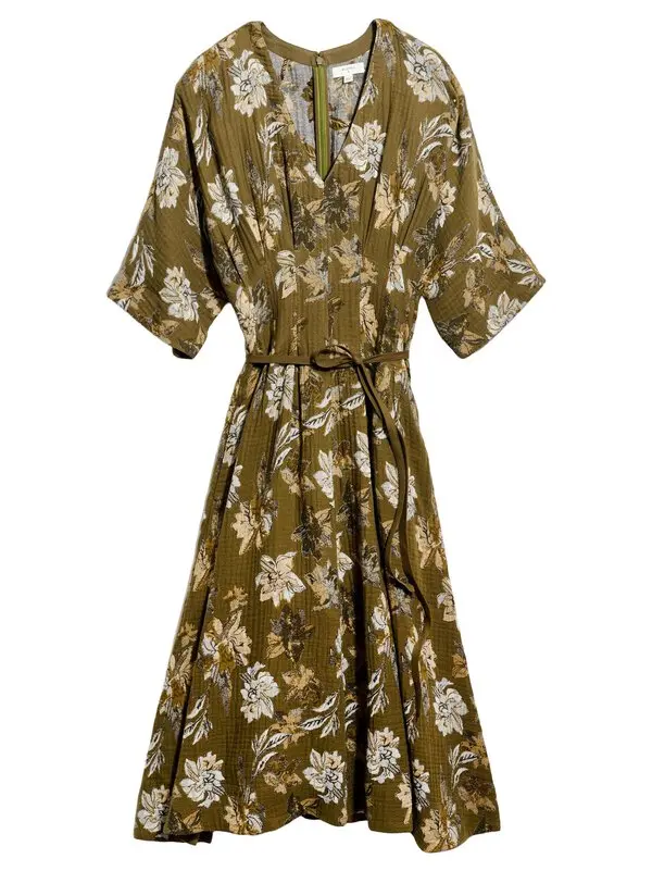 Billy Reid Peony Jacquard Waist Pleat Dress - Green